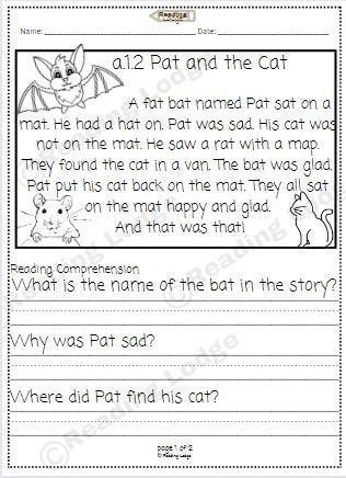 Short A Reading Comprehension Worksheets: Phonics Practice (PDF) - Etsy