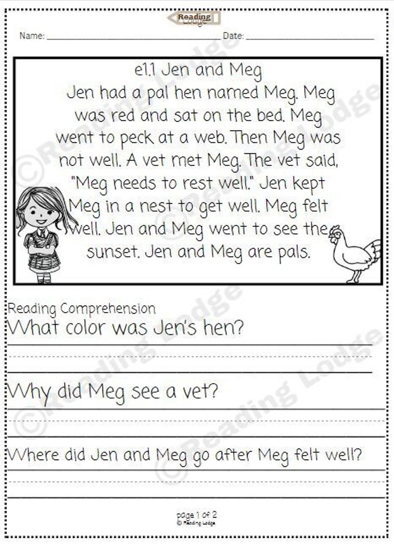 Short Vowel Reading Comprehension Practice - Preschool to 3rd Grade - Etsy