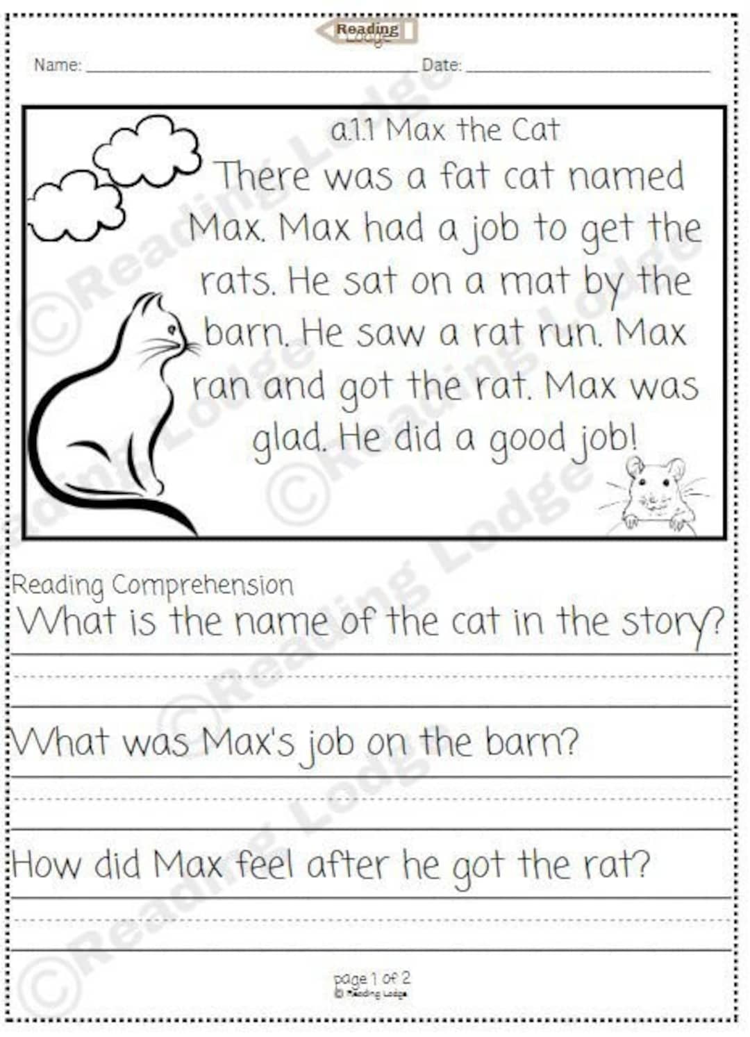 Short A Reading Comprehension Practice: Preschool-3rd Grade (PDF) - Etsy