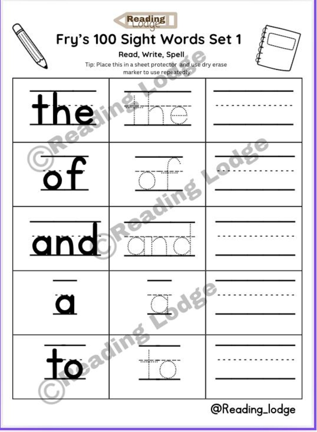 Fry's 100 Sight Words Worksheets: Read, Write, Spell (PDF) - Etsy