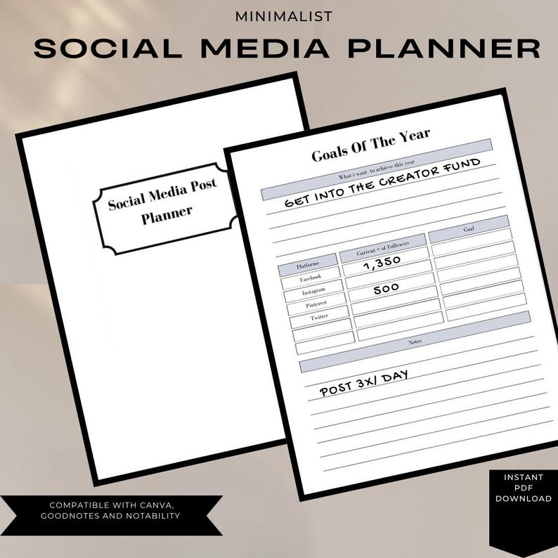 Social Media Printable Content Calendar Template Digital Download PDF ...