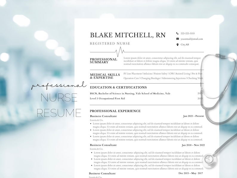 Resume Template CV Template CV Bachelor Degree Nurse Canva - Etsy