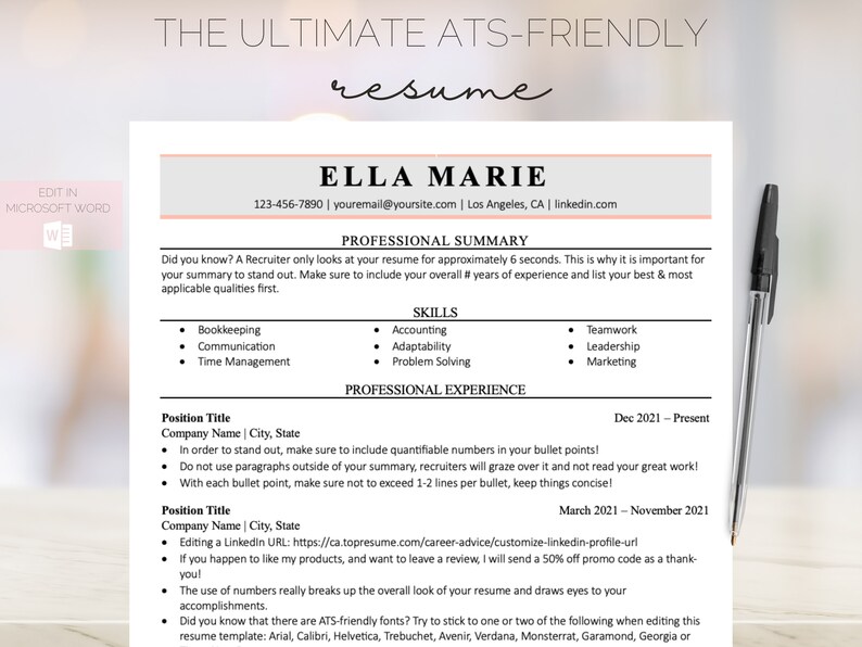 Resume Template Resume CV Template CV Digital Download - Etsy Canada