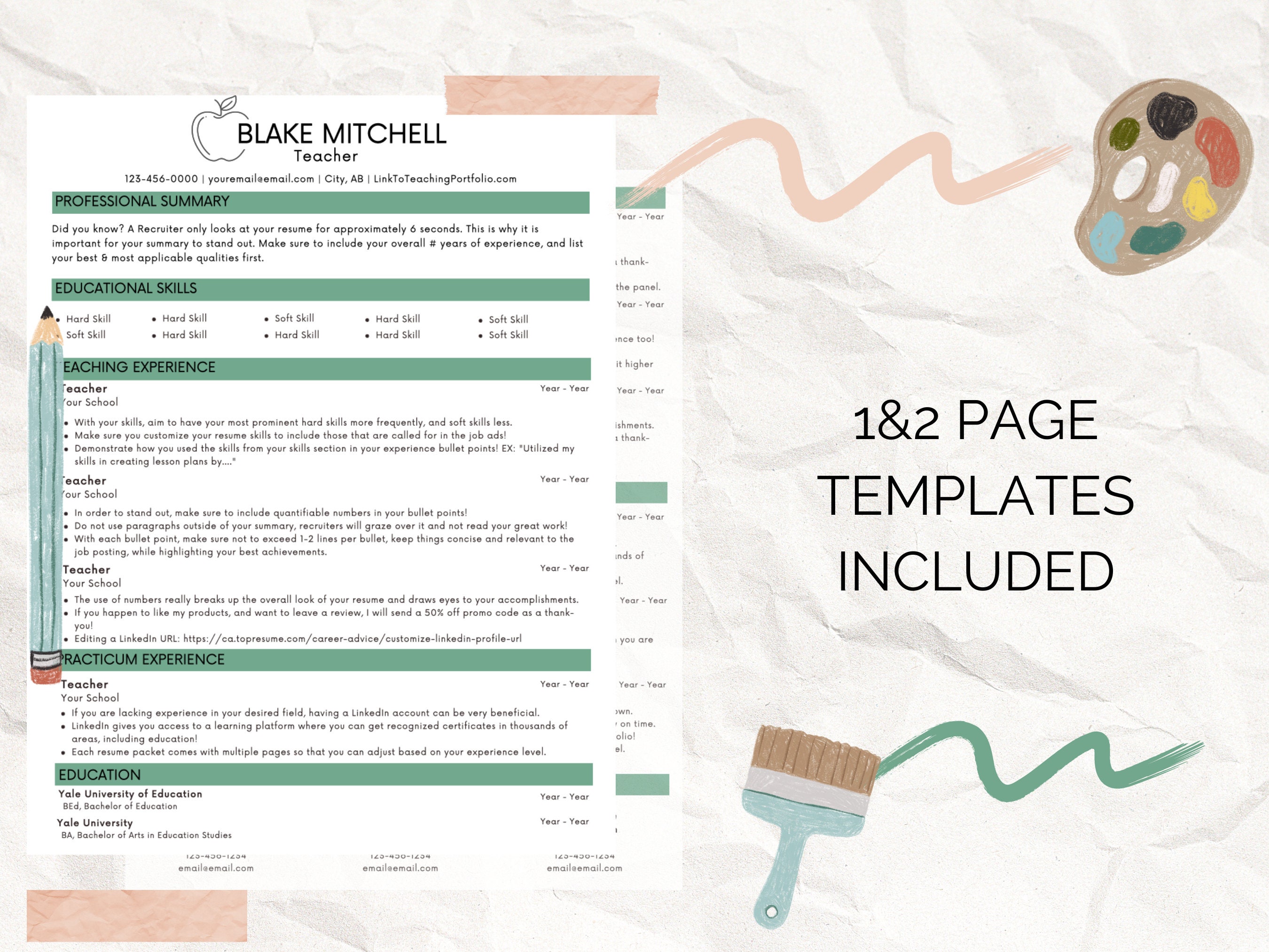Resume Template, CV Template, Resume, CV, Digital Download, Template ...