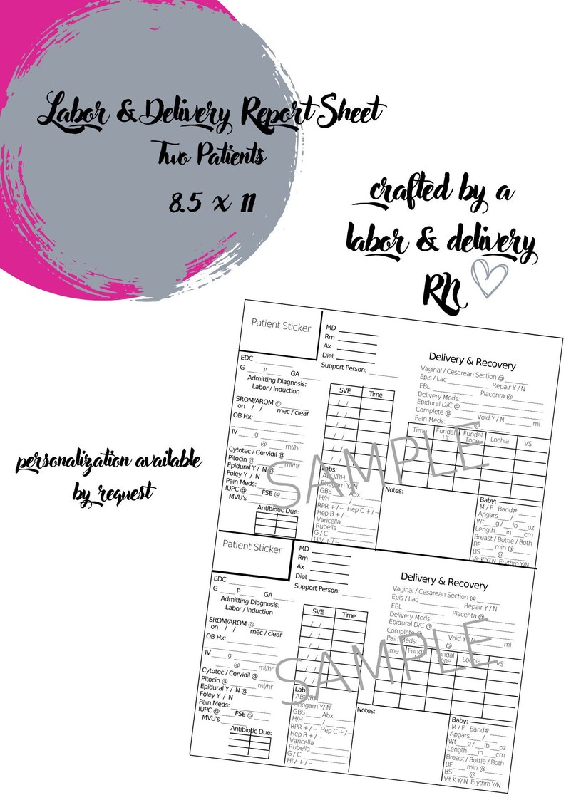Labor & Delivery Report Sheet- Two Patients (8.5 X 11) - Etsy