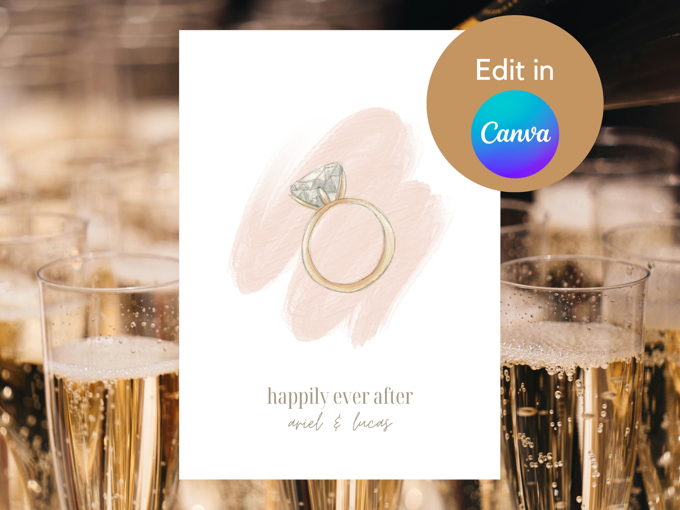 Printable Engagement Card, Diamond Ring Card, Engaged Card, Cute ...