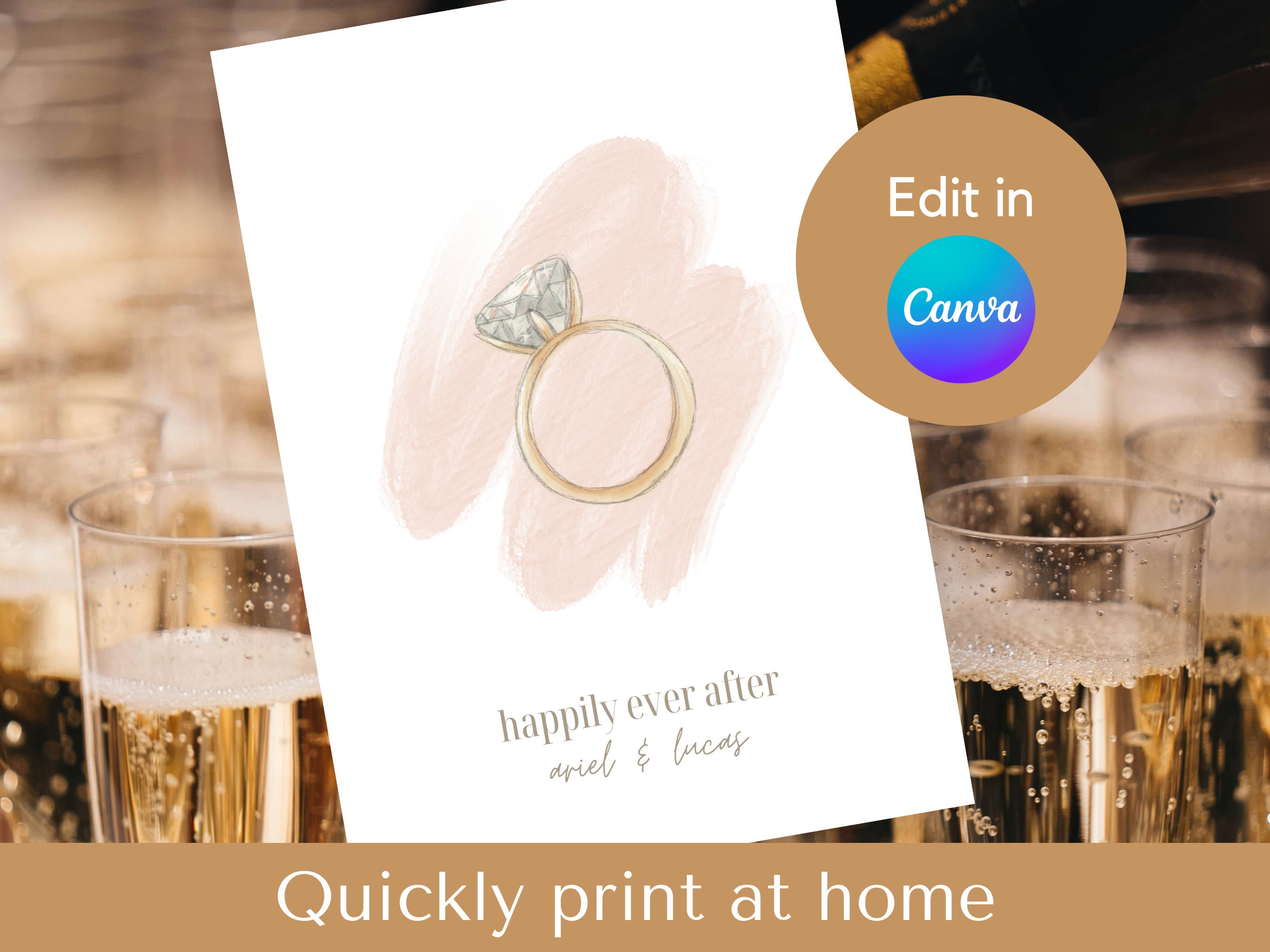 Printable Engagement Card, Diamond Ring Card, Engaged Card, Cute ...