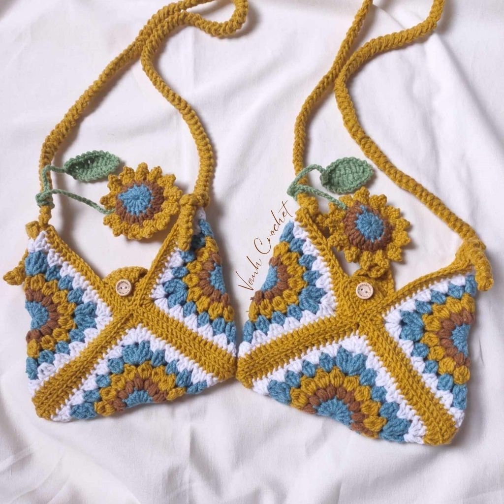 Granny Square Crochet Bag Crochet Shoulder Bag Colorful - Etsy