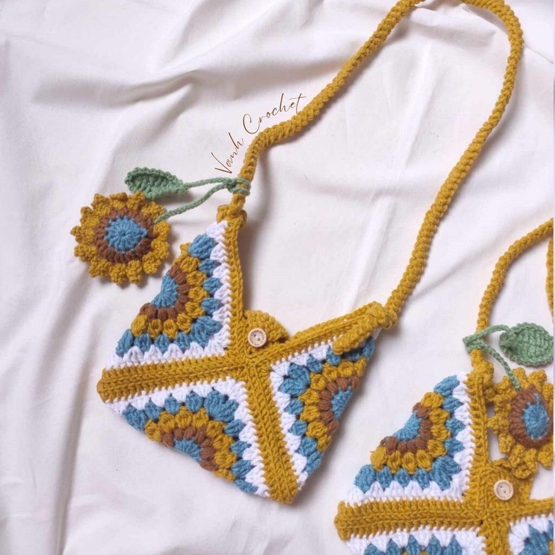 Granny Square Crochet Bag Crochet Shoulder Bag Colorful - Etsy