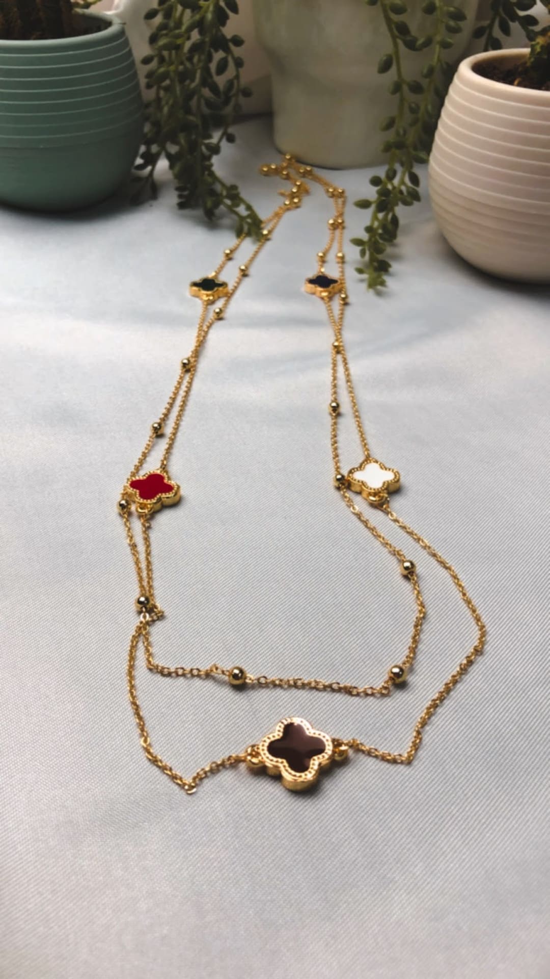 Four-leaf Clover Pendant Necklace • Long Chain • Handcrafted With ...