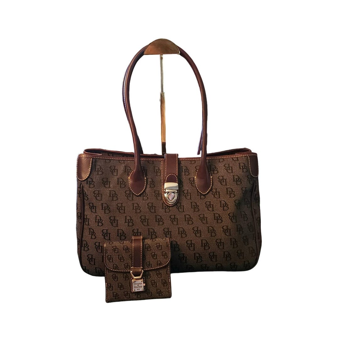 Dooney & Bourke Signature Monogram DB Logo Brown Canvas and Leather ...