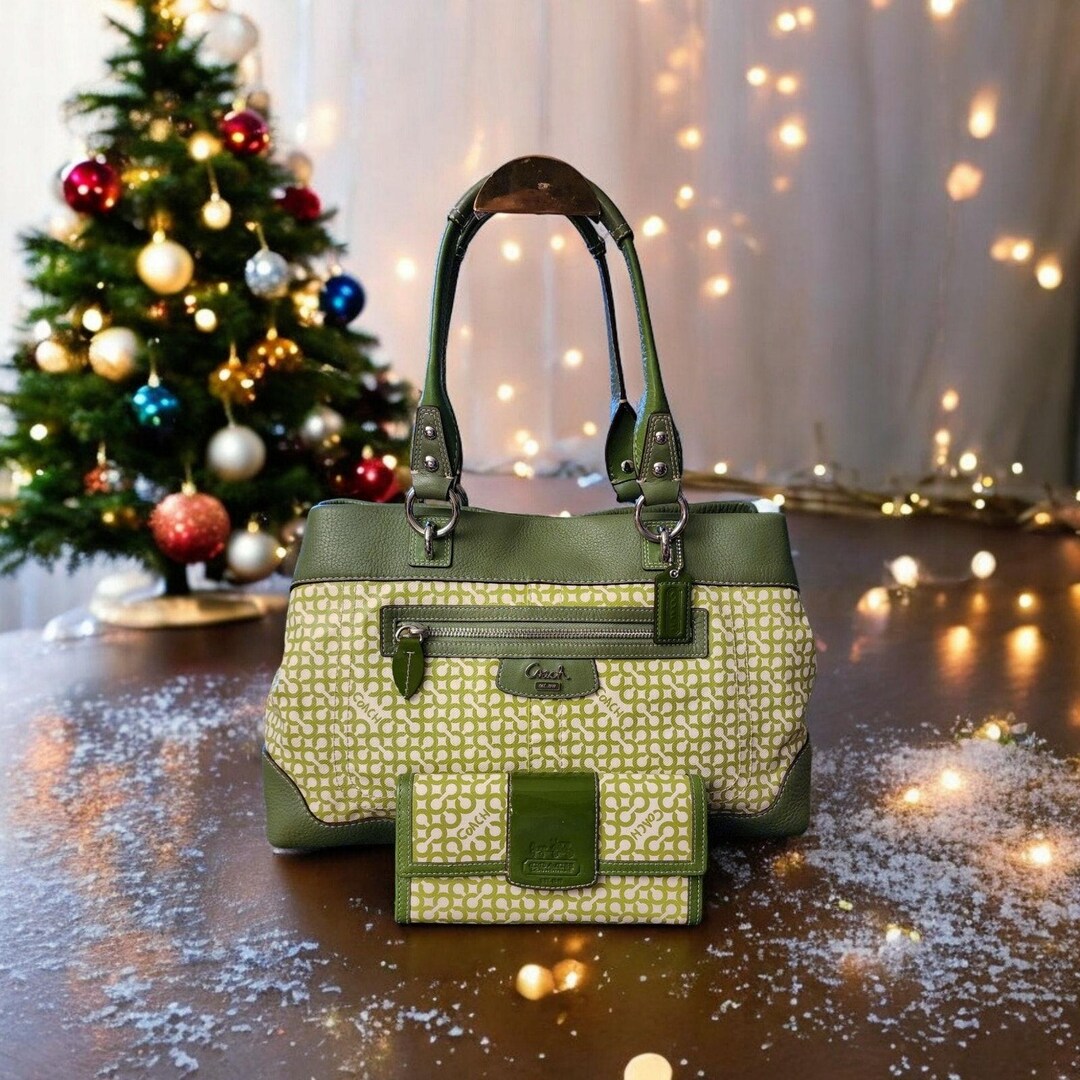Coach Penelope Green Pebbled Leather Trim Top Handle Satchel Shoulder ...