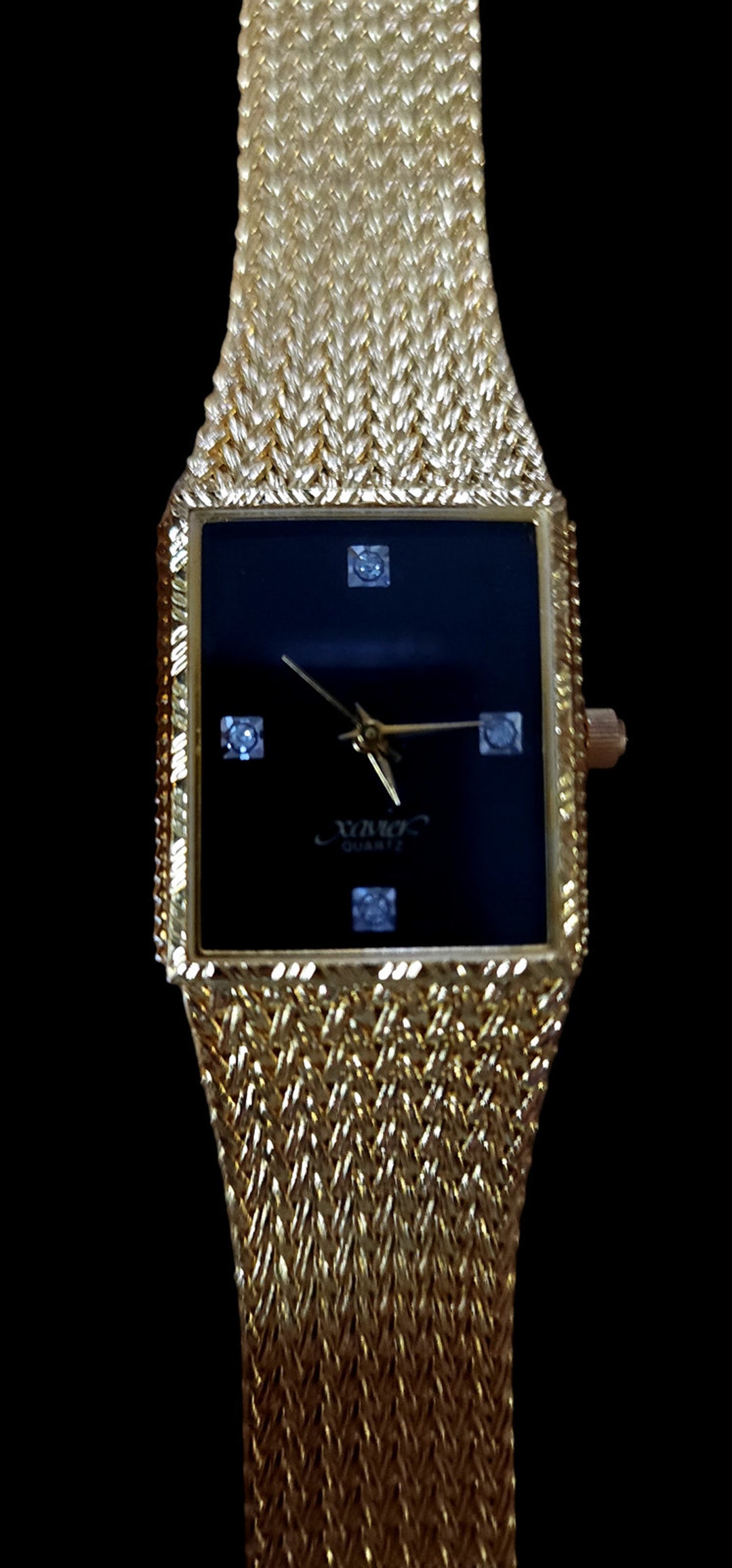 Vintage Men's Xavier Quartz Masterpiece Diamond Swiss 80's Gold Plate ...
