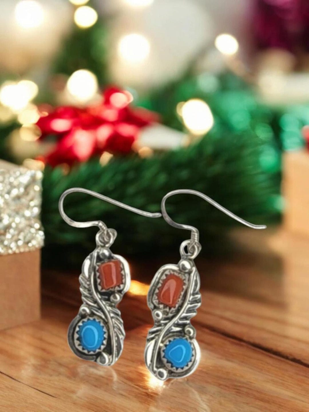 Navajo Benson Yazzie Sterling Silver Earrings With Coral & Turquoise - Etsy