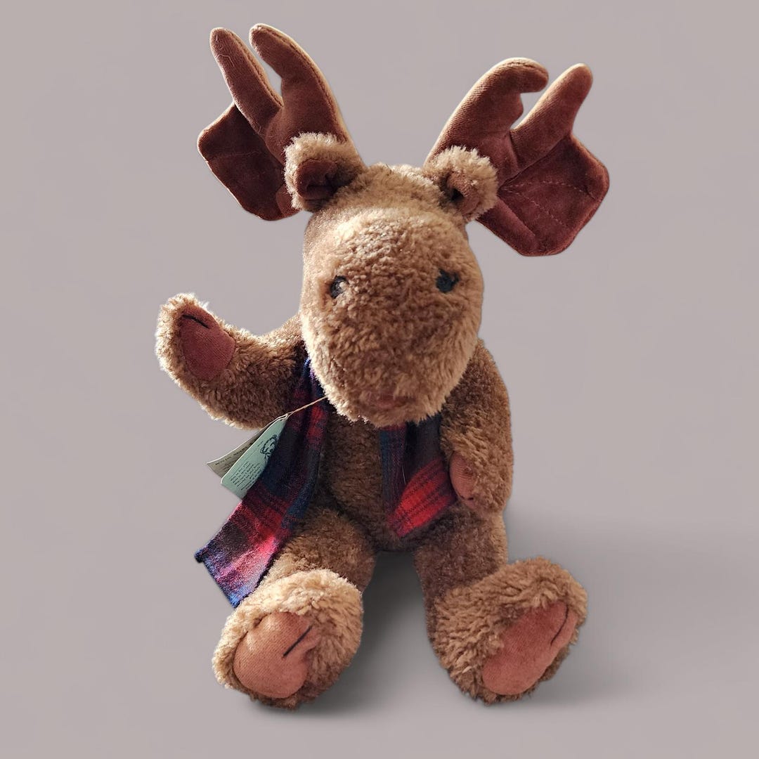 Boyds Bear JB Bean Series 17” Moose Tartan Scarf Jointed Plush 1985 ...