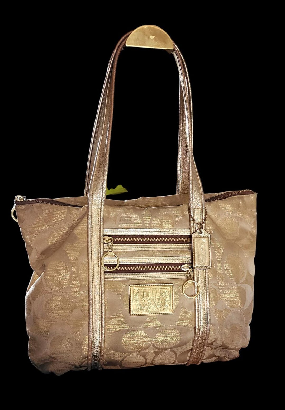 COACH 13826 Poppy Gold Signature Monogram Logo Jacquard Glam Tote Carry ...