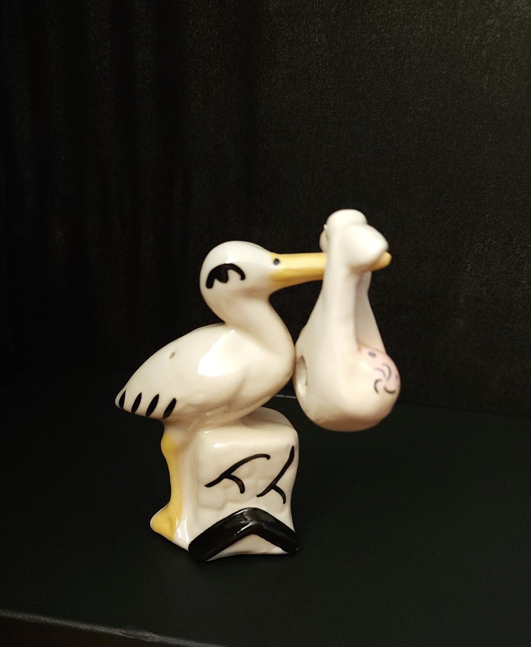 Vintage RARE Vintage 1950's Stork Baby Bundle on Beak Ceramic Salt ...