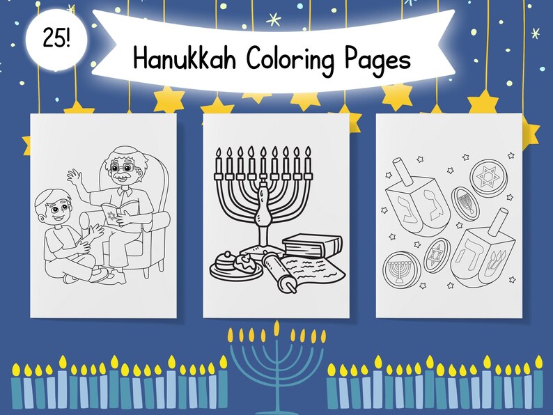Hanukkah Themed Coloring Pages for Toddlers - Early Elementary. 25 ...