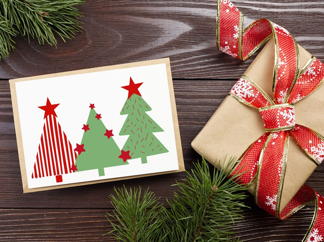 Printable Holiday Card-pack of 3-assorted Colors Christmas Tree ...