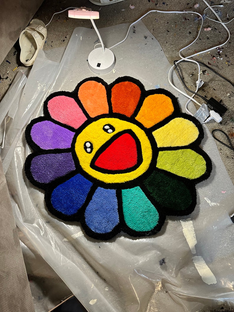 Handmade Smiley Face Flower Rug - Etsy