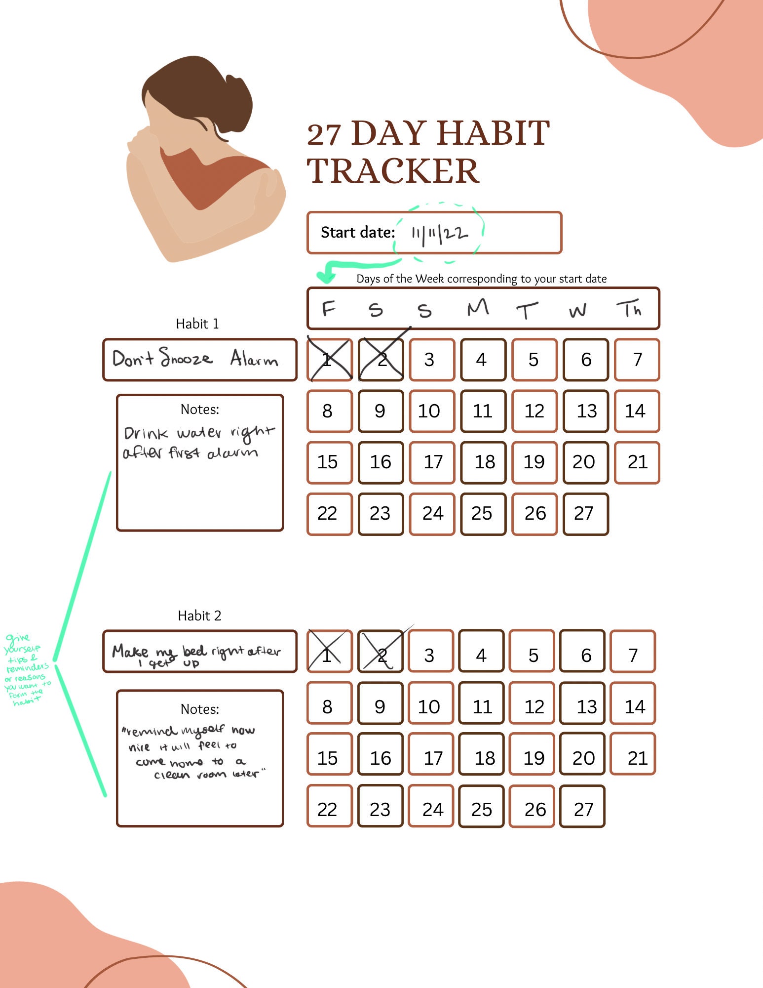 27 Day Habit Tracker, Daily Goal Tracker, Habit Planning, Aesthetic - Etsy
