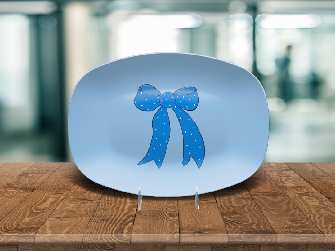 Blue Bow Serving Platter Elegant Ribbon Design Dish Classic Cottagecore ...