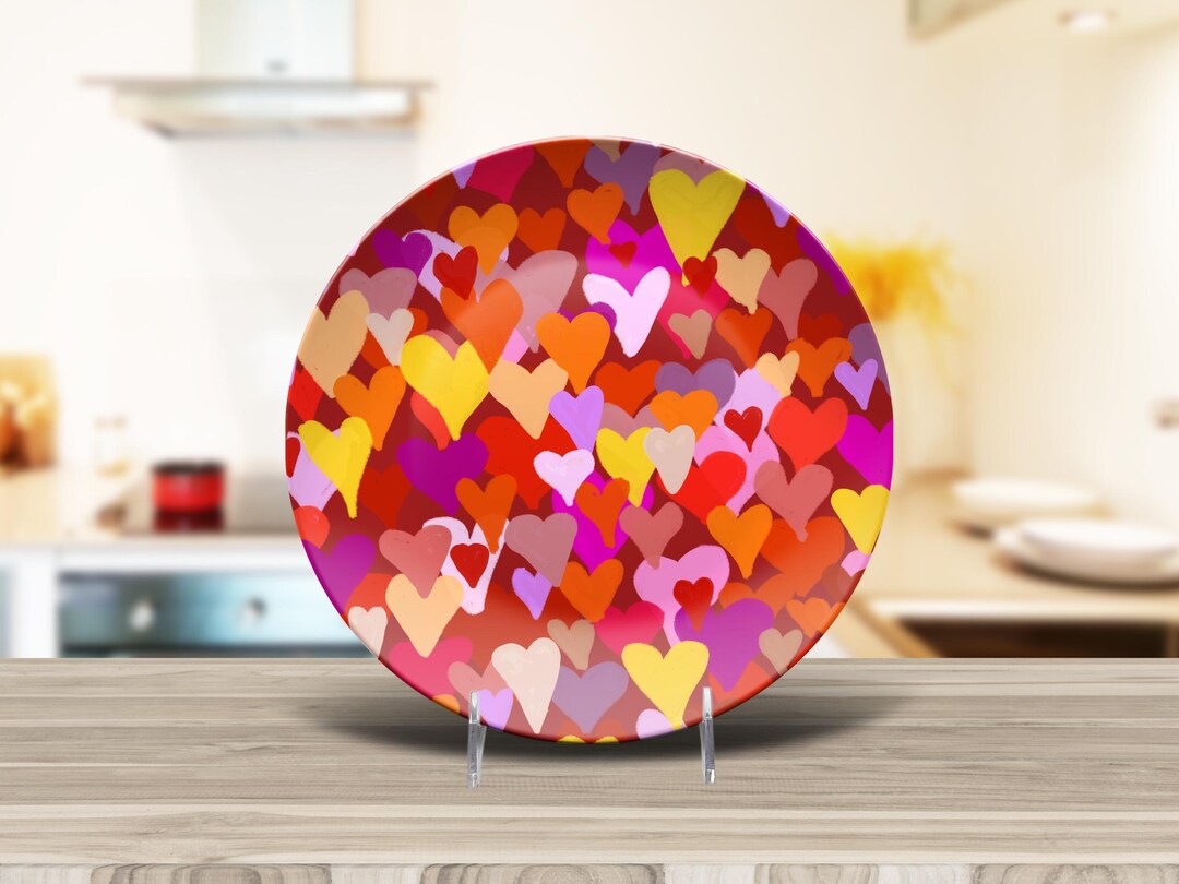 Heart Pattern Plate Colorful Love Dish Multicolor Hearts Decor ...