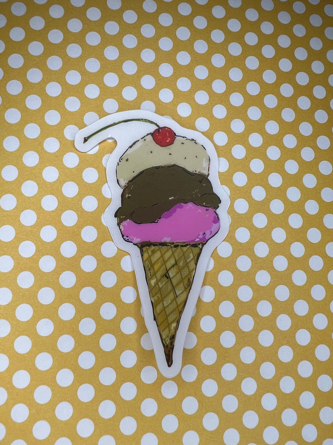 Ice Cream Cone Sticker, Original Ice Cream Art, Thinking of You Sticker ...