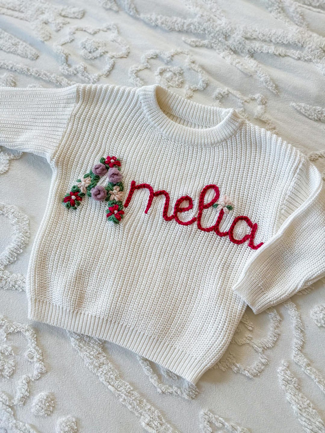 Embroidered Name Sweater With Floral Letter - Hand Embroidered ...