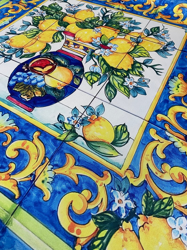 Majolica İtalian Tile Pattern Silky Satin Fabric-highqualityfabric ...