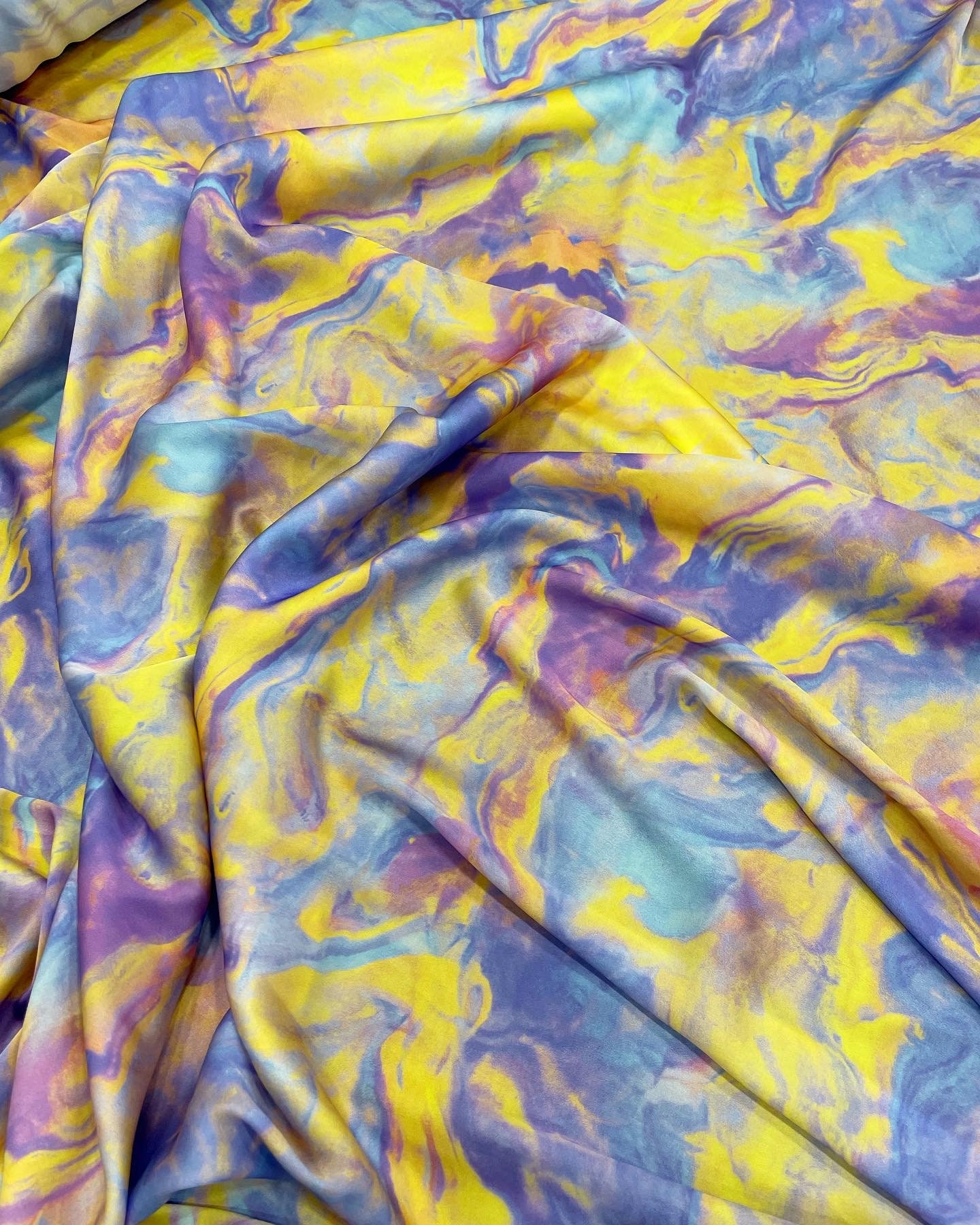 Batik Marble Gold Blue Yellow Patterned Silk Satin - Etsy
