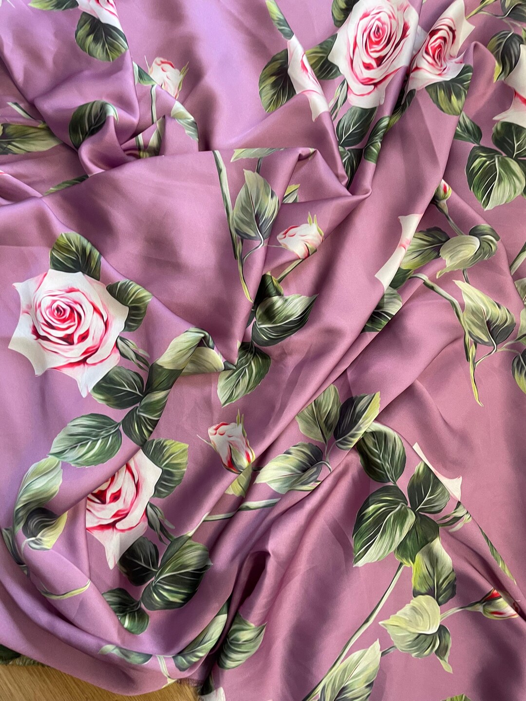 Floral Rose Pattern Silk Satin Fabric- Ask for Many Color Alternatives ...