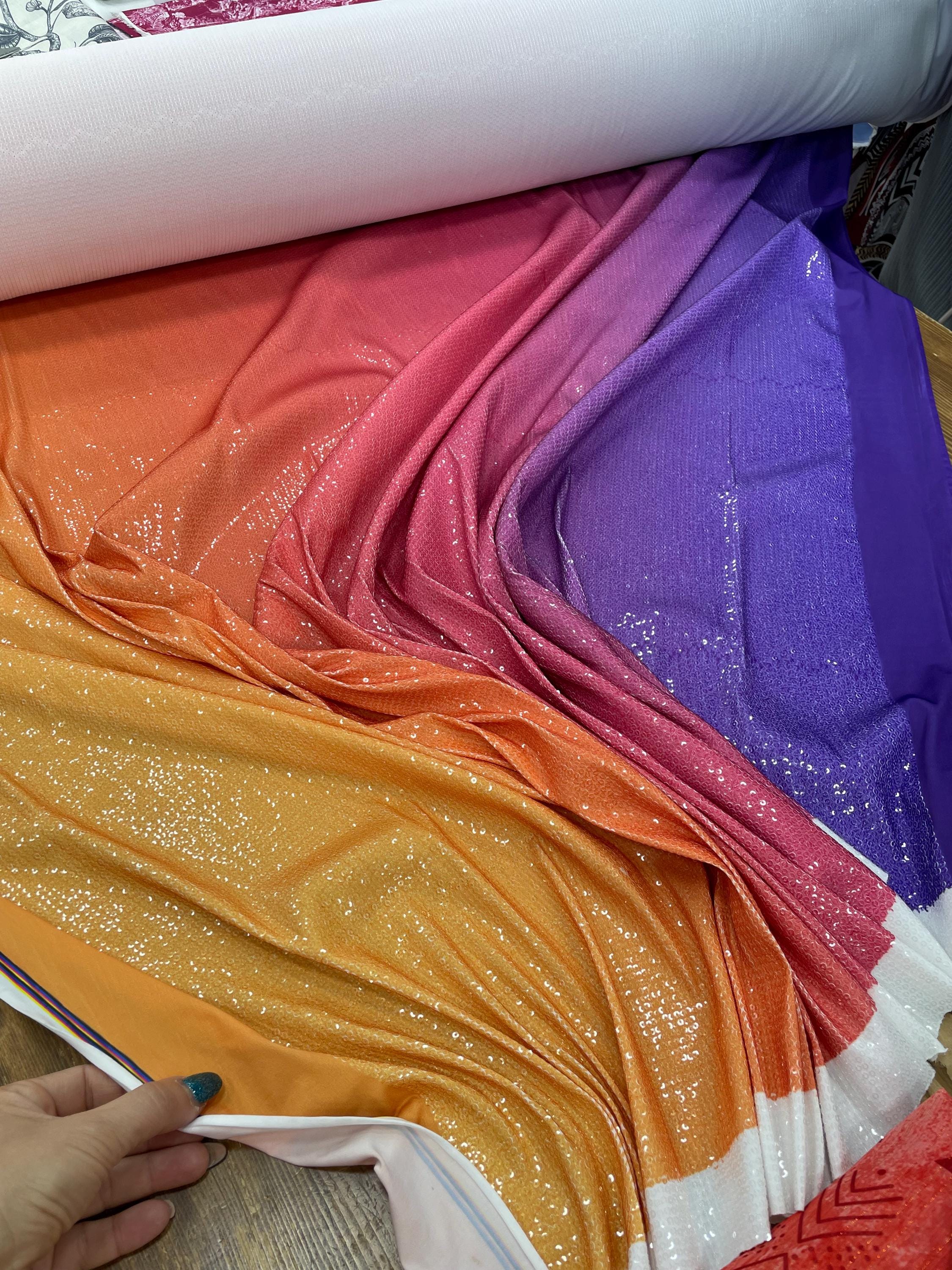 Ombre Sequin Fabric: Yellow Orange Pink Purple Gradient, 2-way Stretch ...