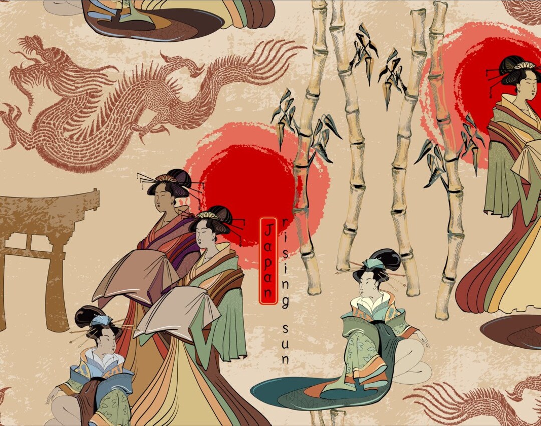 Geisha Pattern Fabric Kimono Fabric-highqualitypossibility of Printing ...