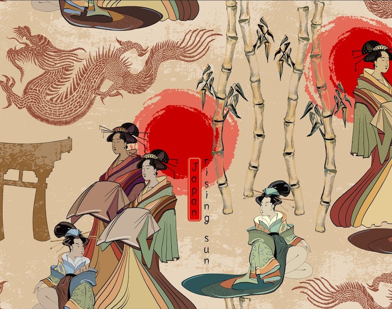 Geisha Pattern Fabric Kimono Fabric-highqualitypossibility - Etsy