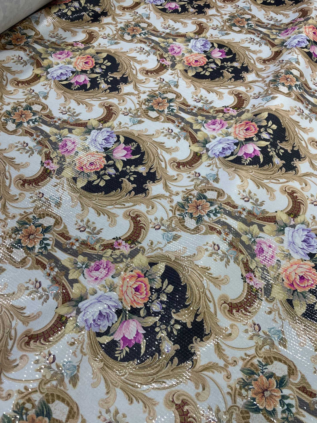 Sequin 2-way Lycra Fabric floral Pattern, Shiny Fabric-lr - Etsy