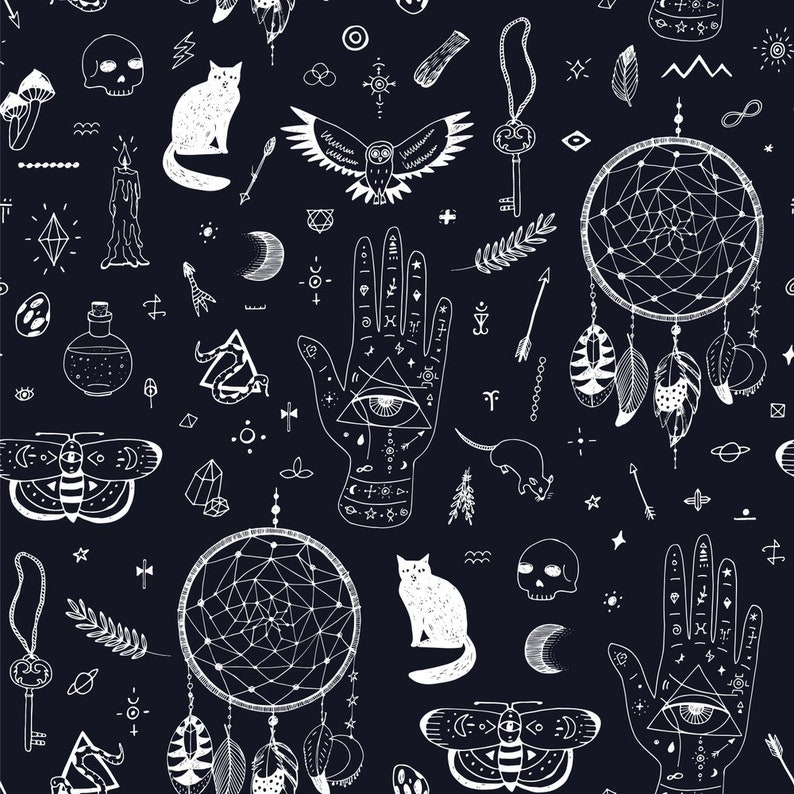 Abstract Black-white Silky Stin Fabric Hand Drawn Magic Pattern Fabric ...