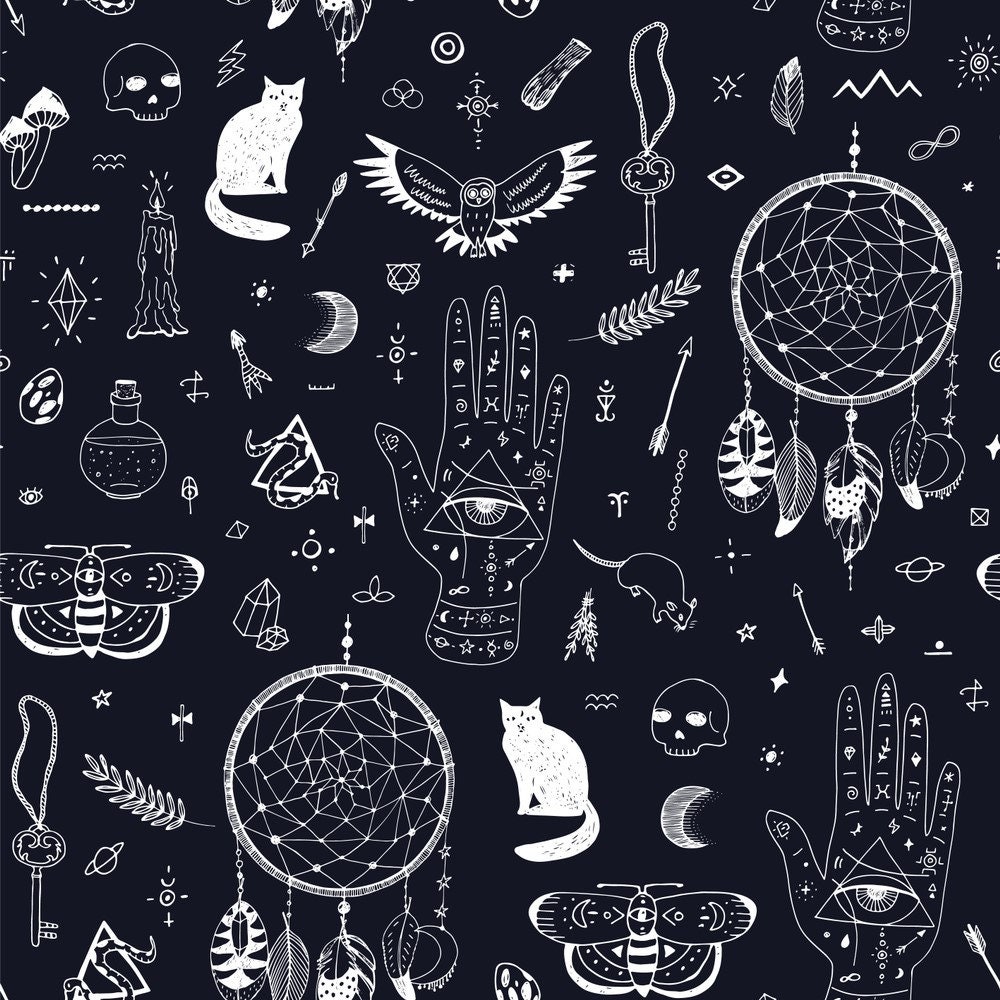 Abstract Black-white Silky Stin Fabric Hand Drawn Magic Pattern Fabric ...