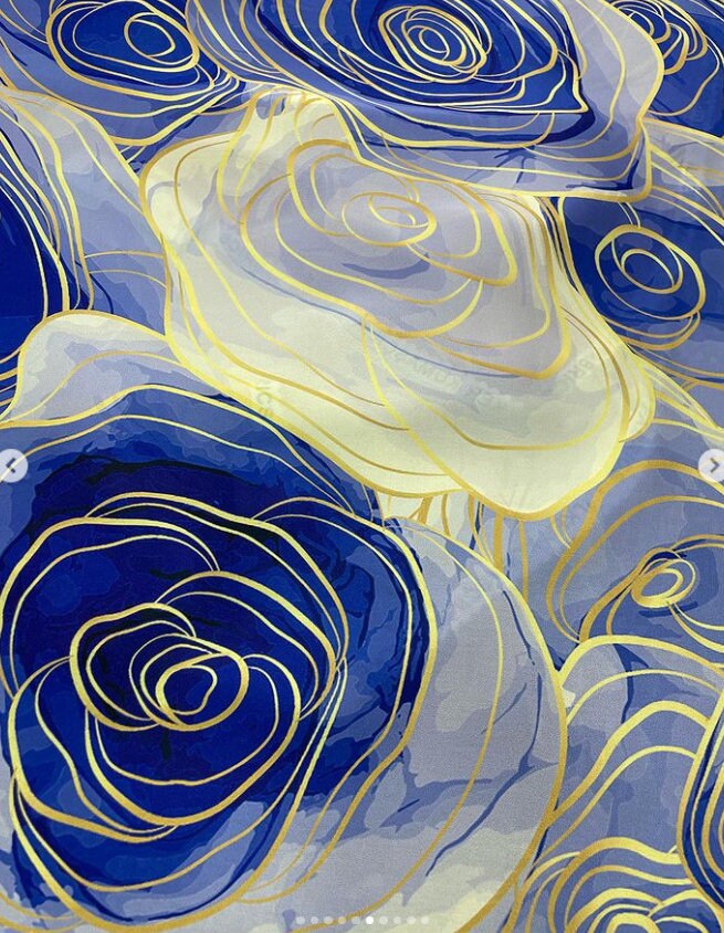 White Gray Gold Mix Color Flower Pattern Silk Satin Fabric, A Very ...
