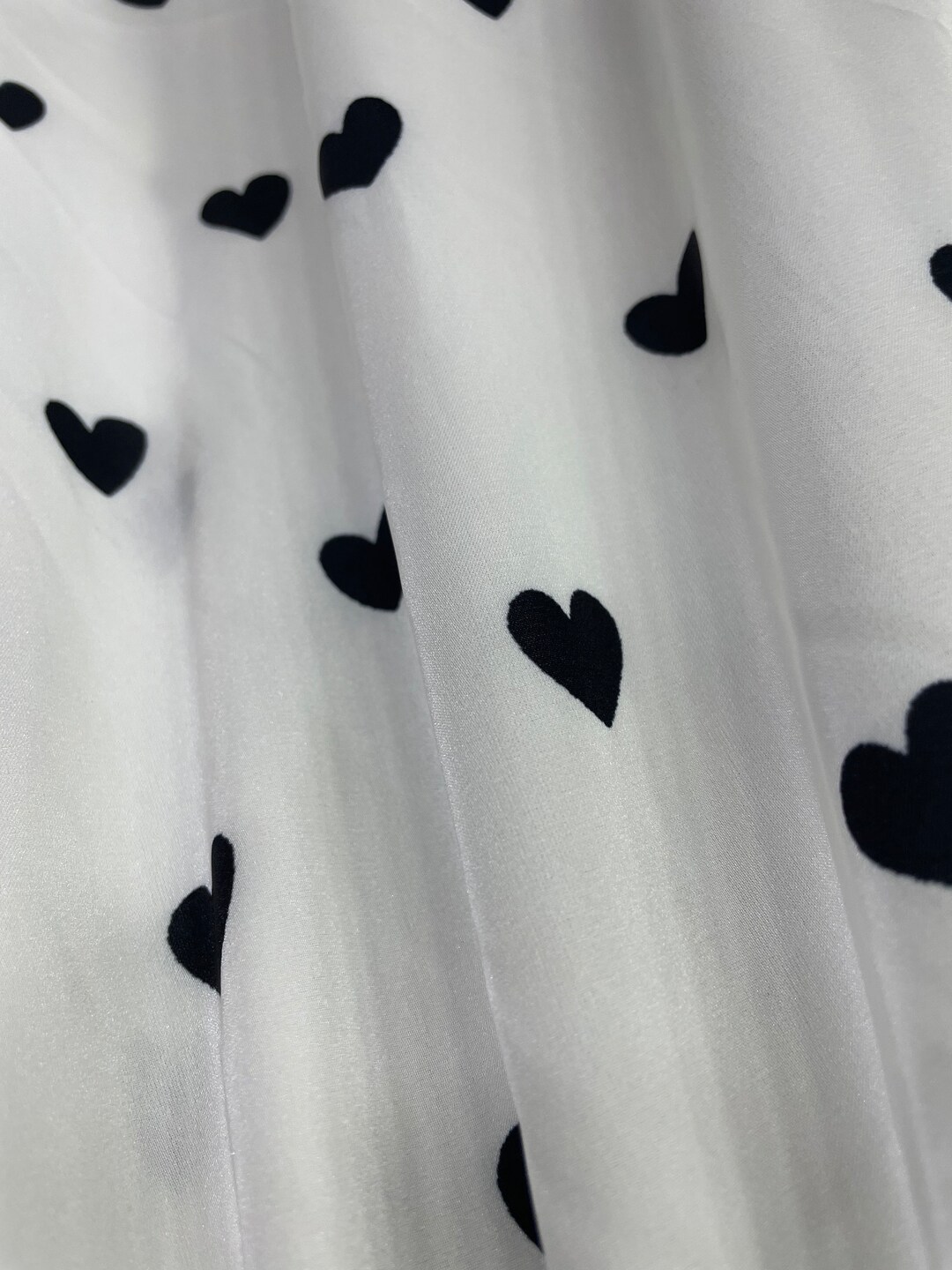 Black and White Mini Heart Patterned Silky Satin Fabric - Etsy