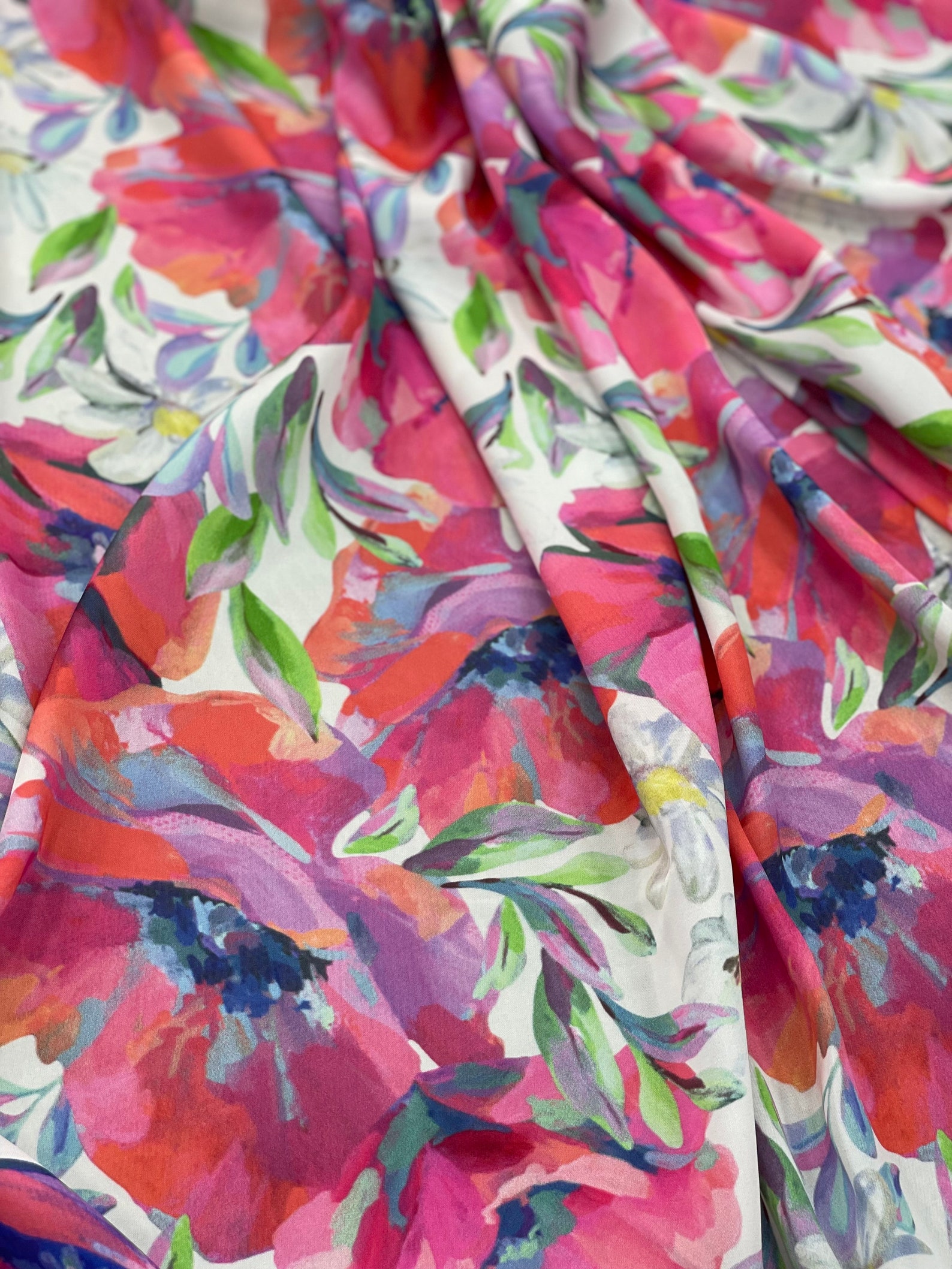 Poppy Flowers Patterned Silky Satin Fabric print on Desired Fabric Fast ...