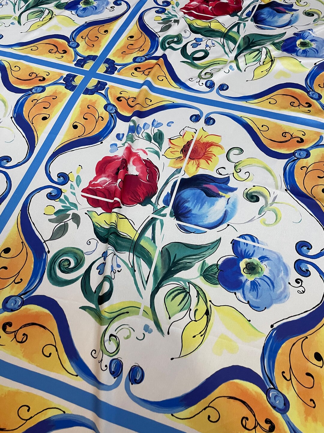 Majolica İtalian Tile Pattern Silky Satin - Etsy