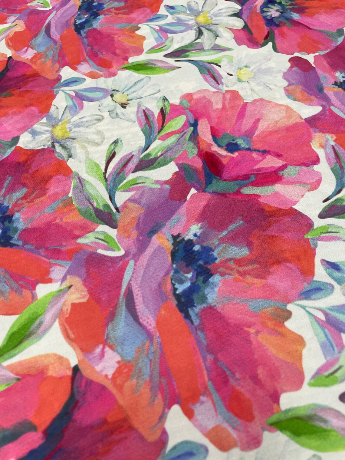 Poppy Flowers Patterned Silky Satin Fabric print on Desired Fabric Fast ...