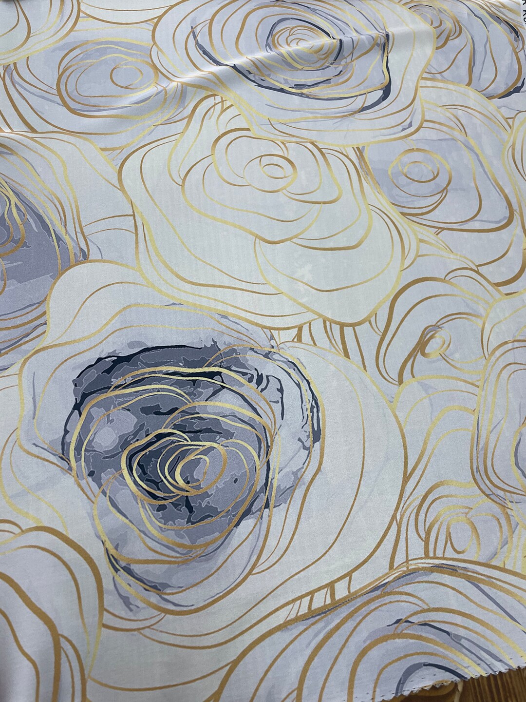 White Gray Gold Mix Color Flower Pattern Silk Satin Fabric, A Very ...