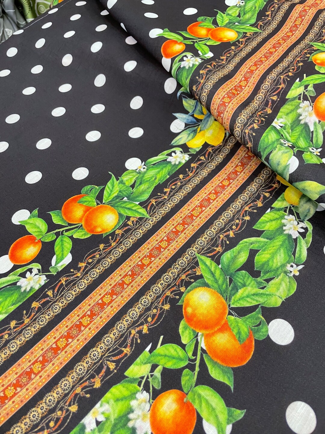 Luxury Pattern Polka-lemon Linen Fabric-majolica Sicilian Pattern home ...