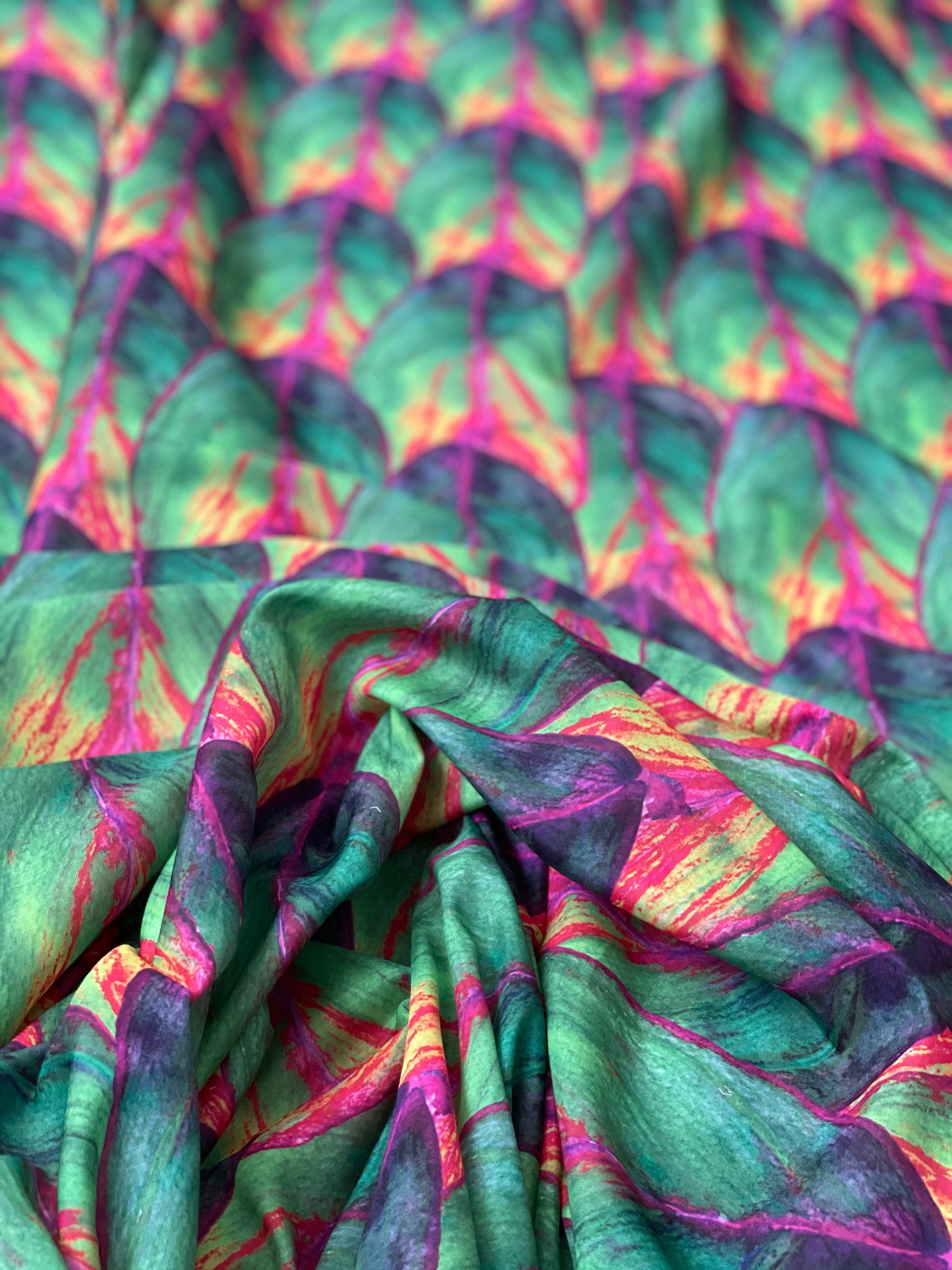 Green Leaf Patterned Linen Fabric-dress-kimono-shirt-even Suitable for ...