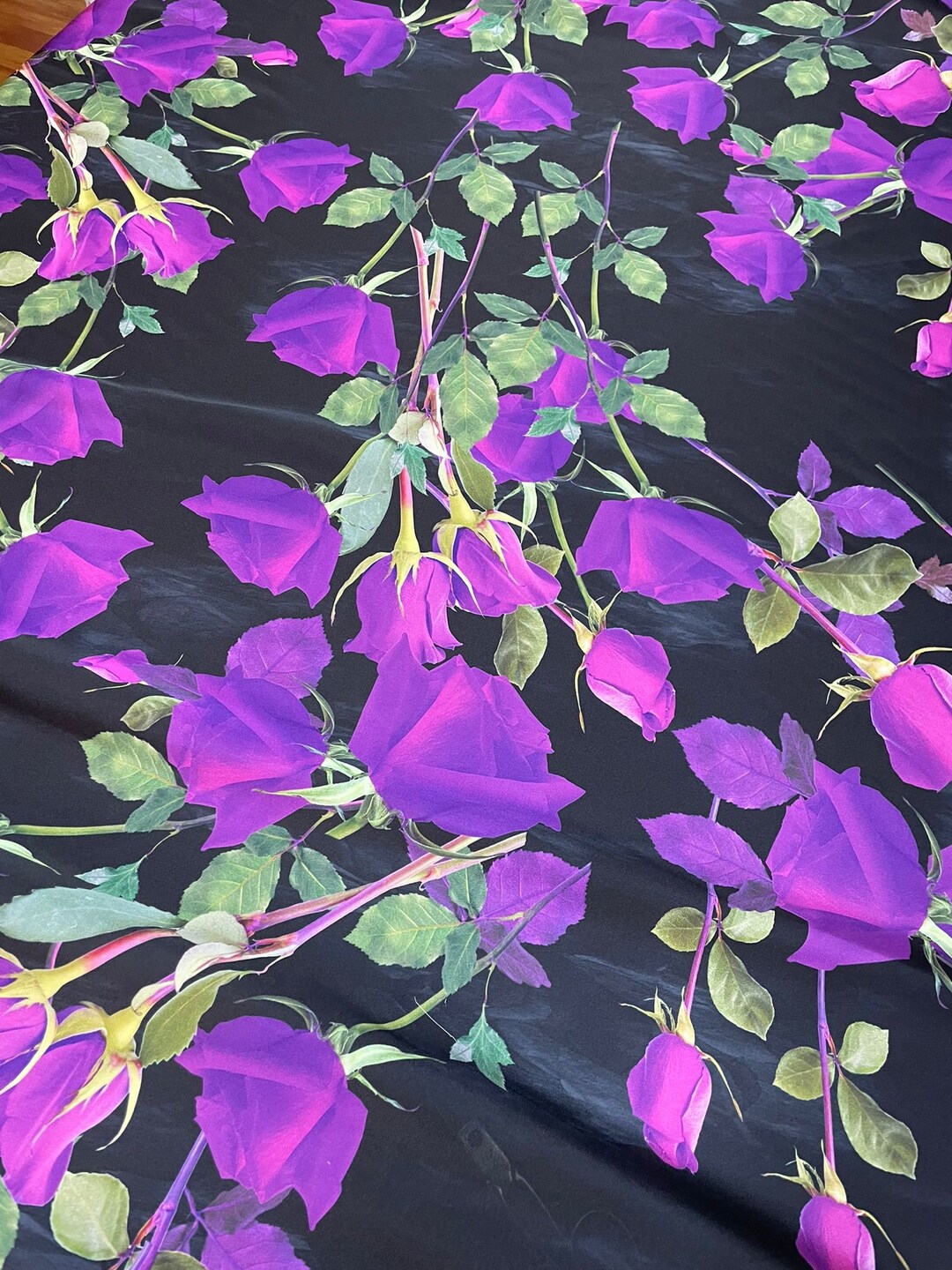 Purple Roses Silky Satin Fabric , Dressed Fabric - Etsy