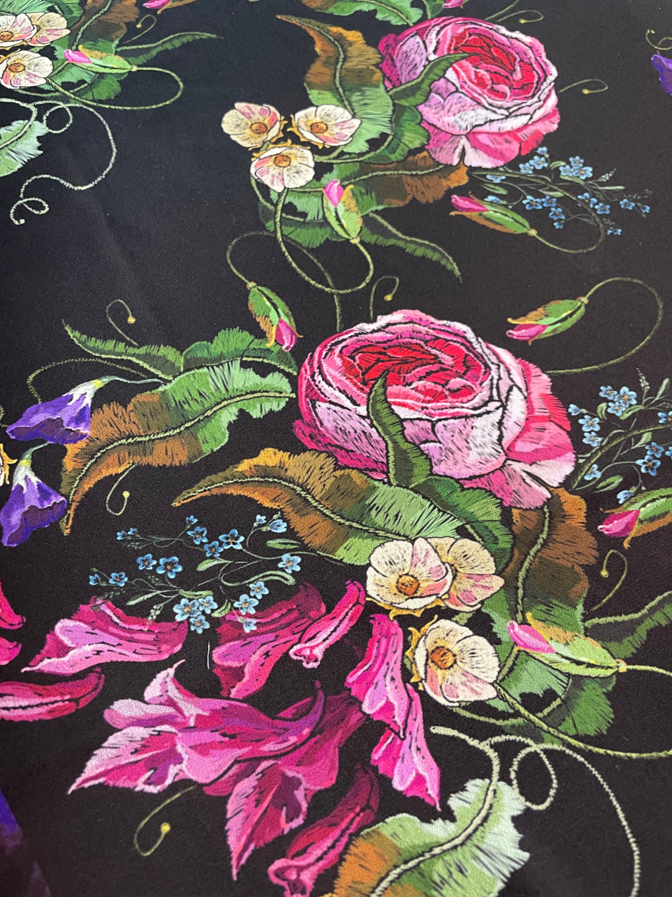 Floral Pattern Silky Satin Fabric, Roses Pattern Fabric, Soft Fabrics ...