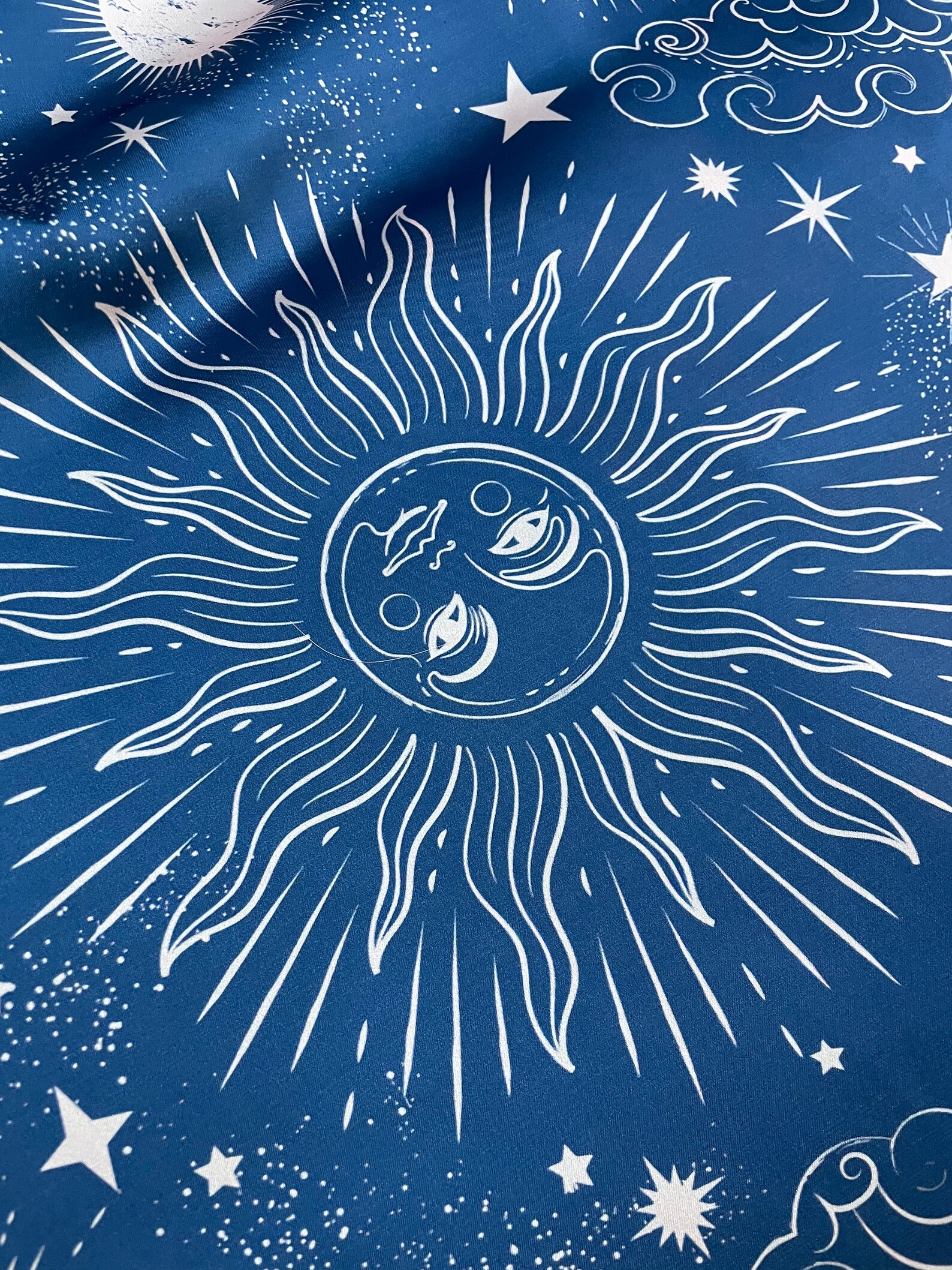 Moon Star Sun Pattern Silky Satin Fabric Highquality Fabric - Etsy