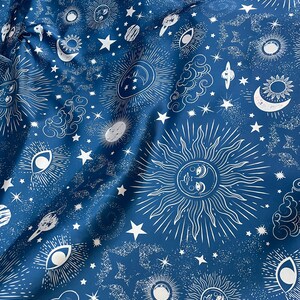 Moon Star Sun Pattern Silky Satin Fabric- Highquality Fabric - Etsy